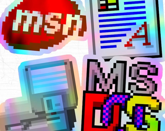 Holographic Y2K Sticker Pack, Retro Windows 98 || MS DOS, Floppy Disk ...