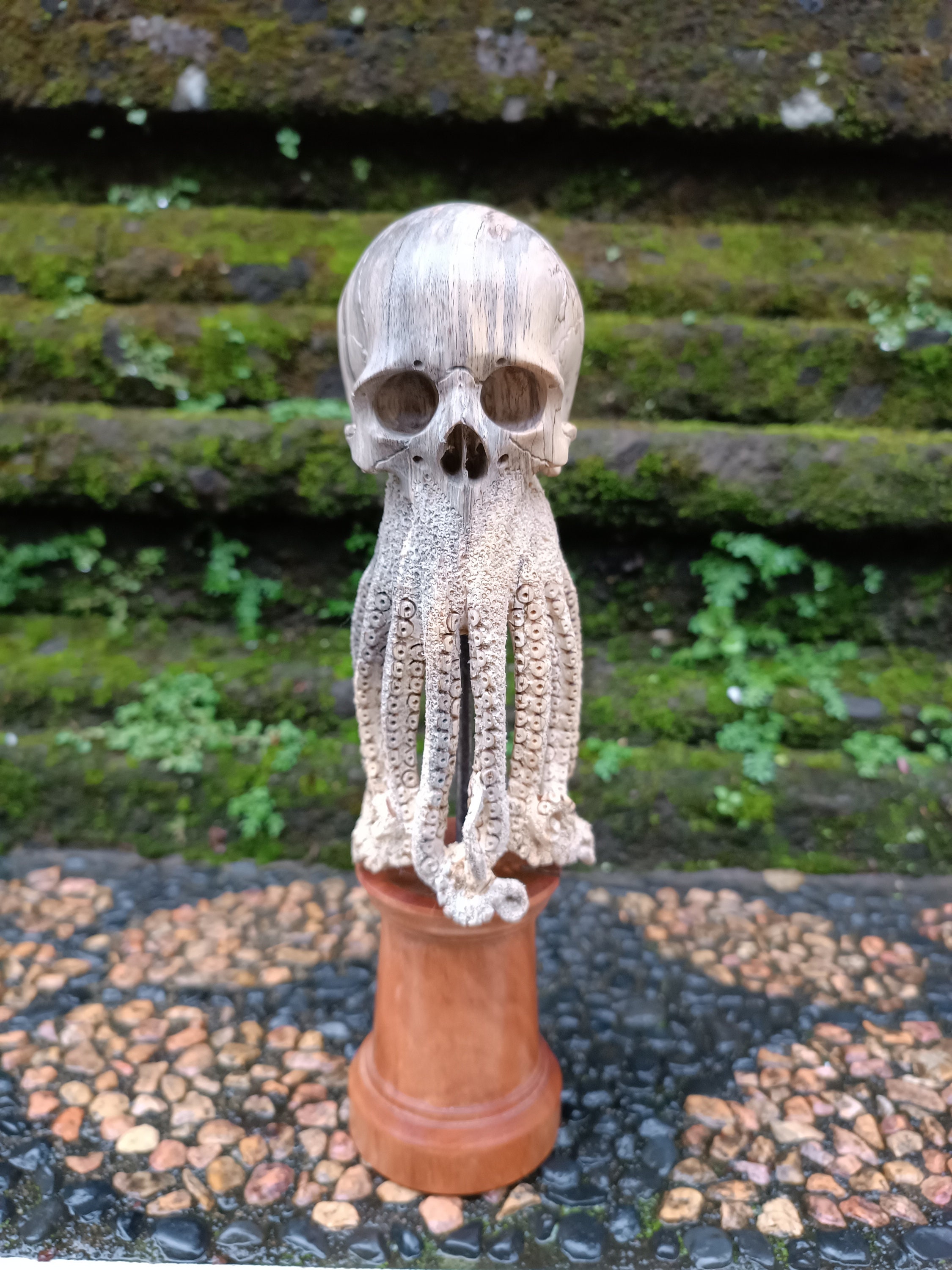 Octopus Skull Human Skull Carved Wooden Skull Sculpture - Etsy