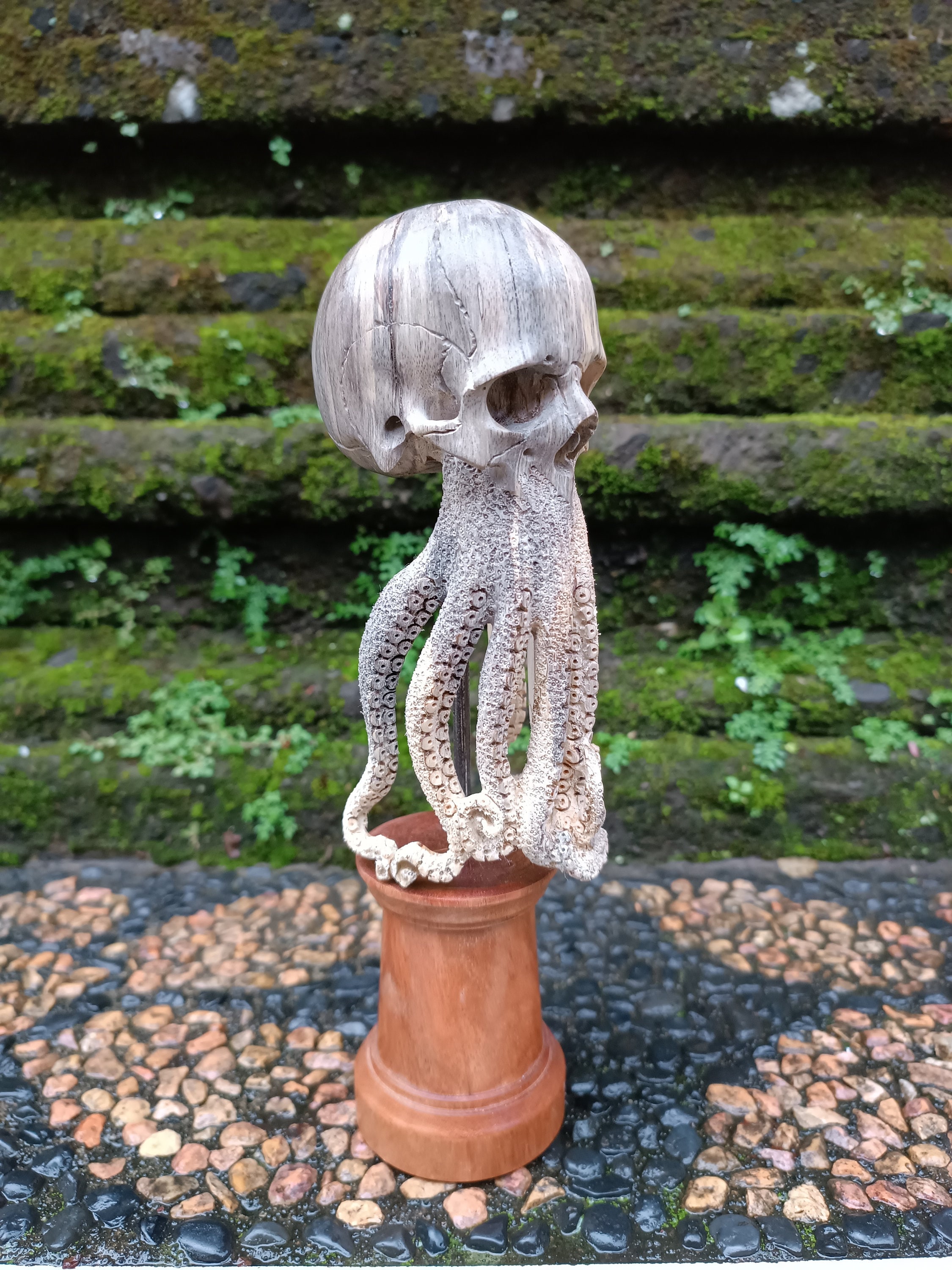 Octopus Skull Human Skull Carved Wooden Skull Sculpture - Etsy