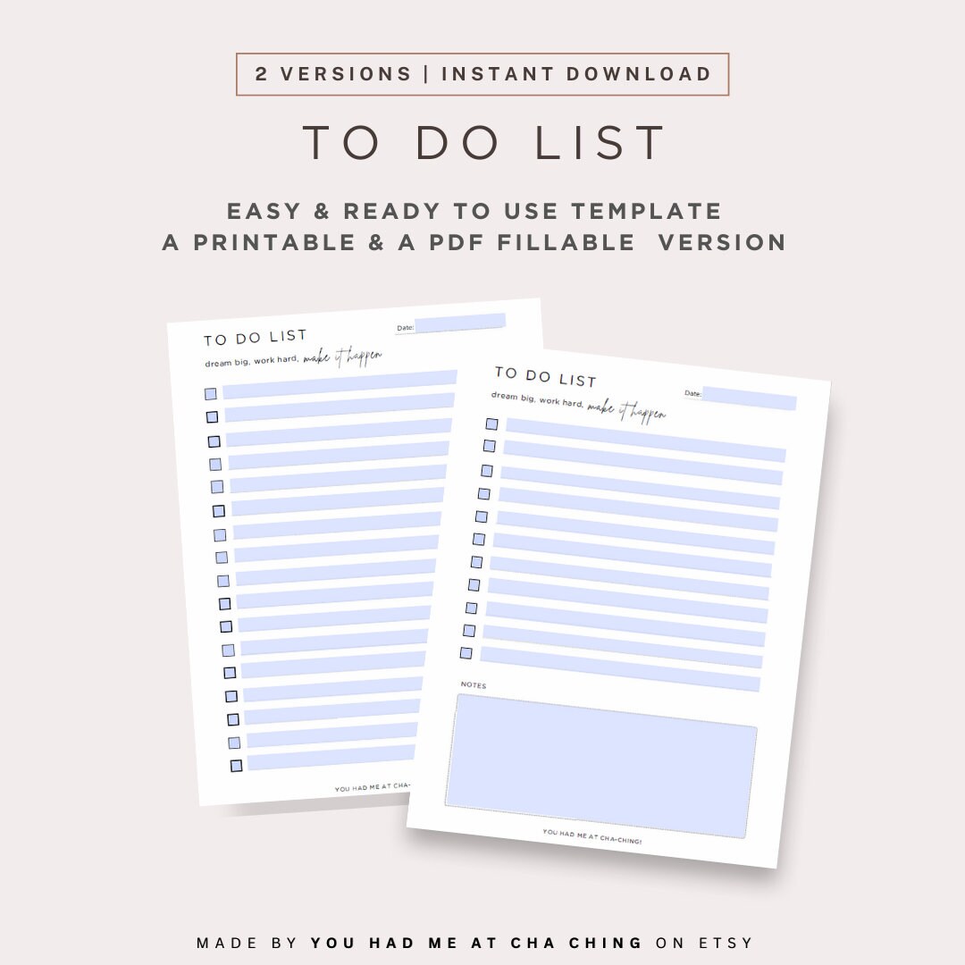 To Do List Printable, List Template, Printable & Fillable PDF - Etsy