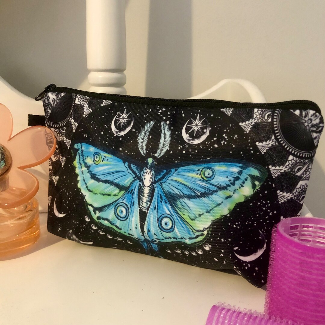 Butterfly Gothic Cosmetics Bag Makeup Bag Wash Bag Celestial Bag Witch Bag Moon Phase Bag ...