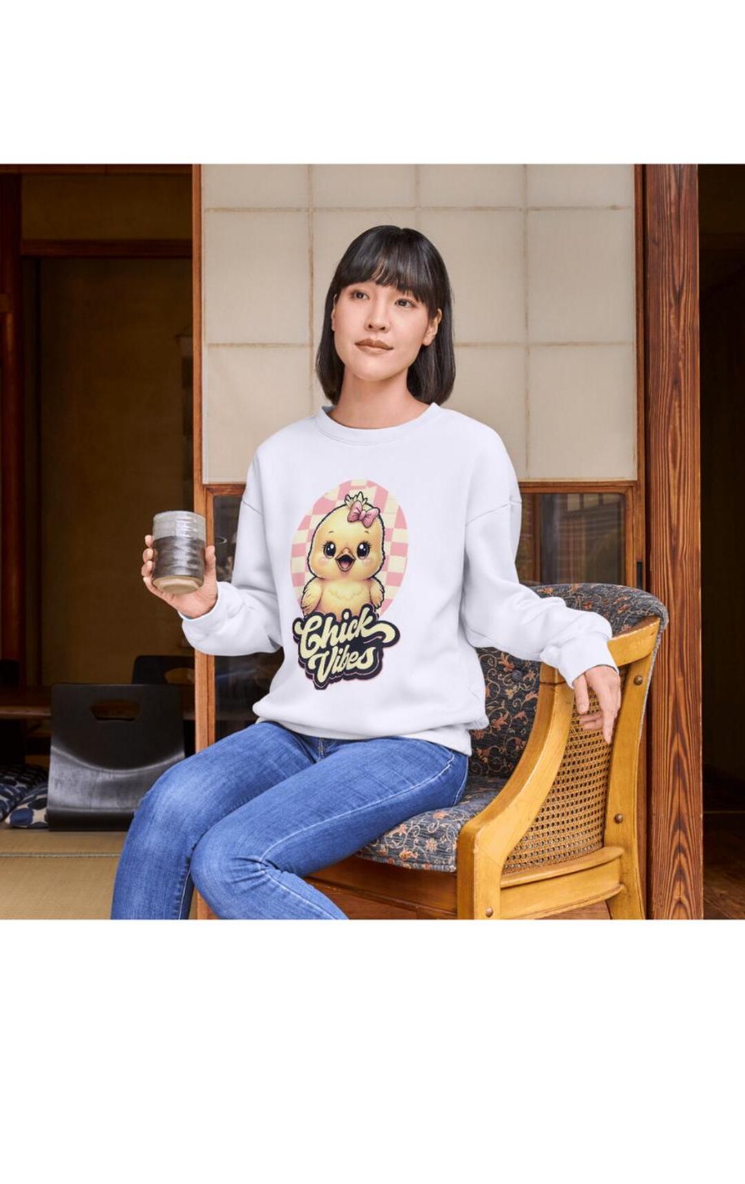 Easter Chick Vibes With PINK Checker Background - Etsy