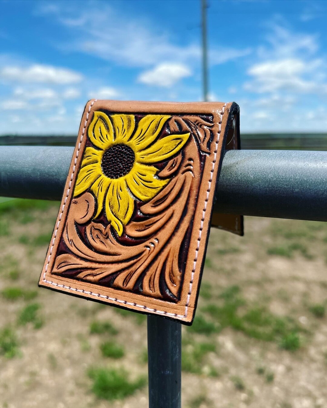 Sunflower Tooled Wallet Moneyclip Wallet Hand Tooled - Etsy