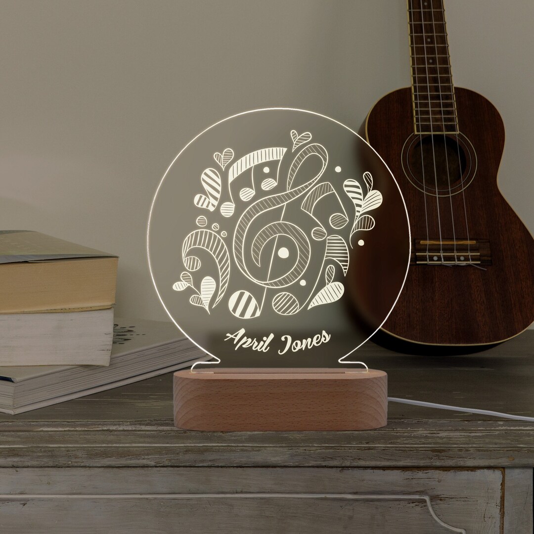 Personalized Music Night Light, Custom Musician Gift With Wood Base ...