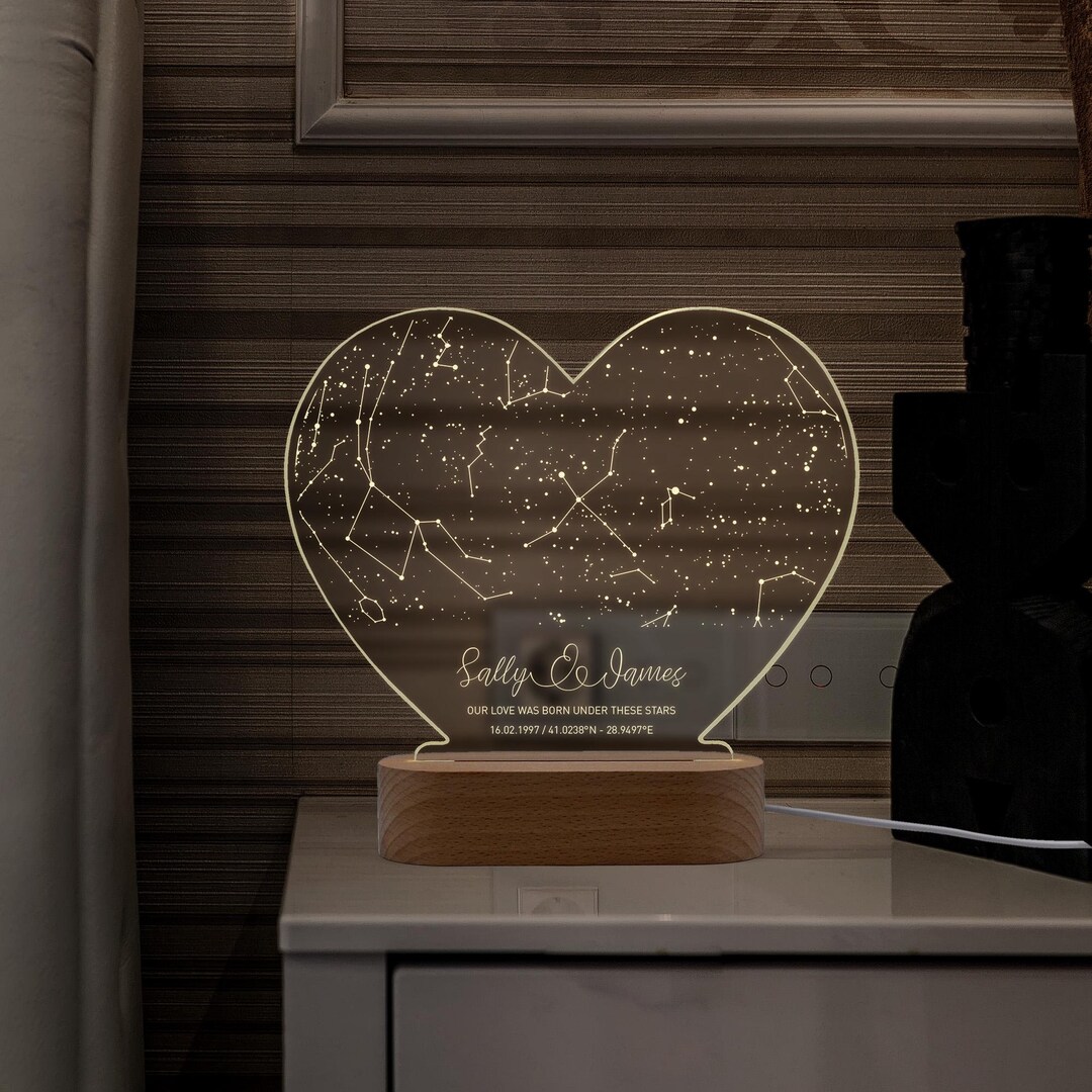 Custom Star Map Night Light for Couples, Star Map Night Light, Custom ...