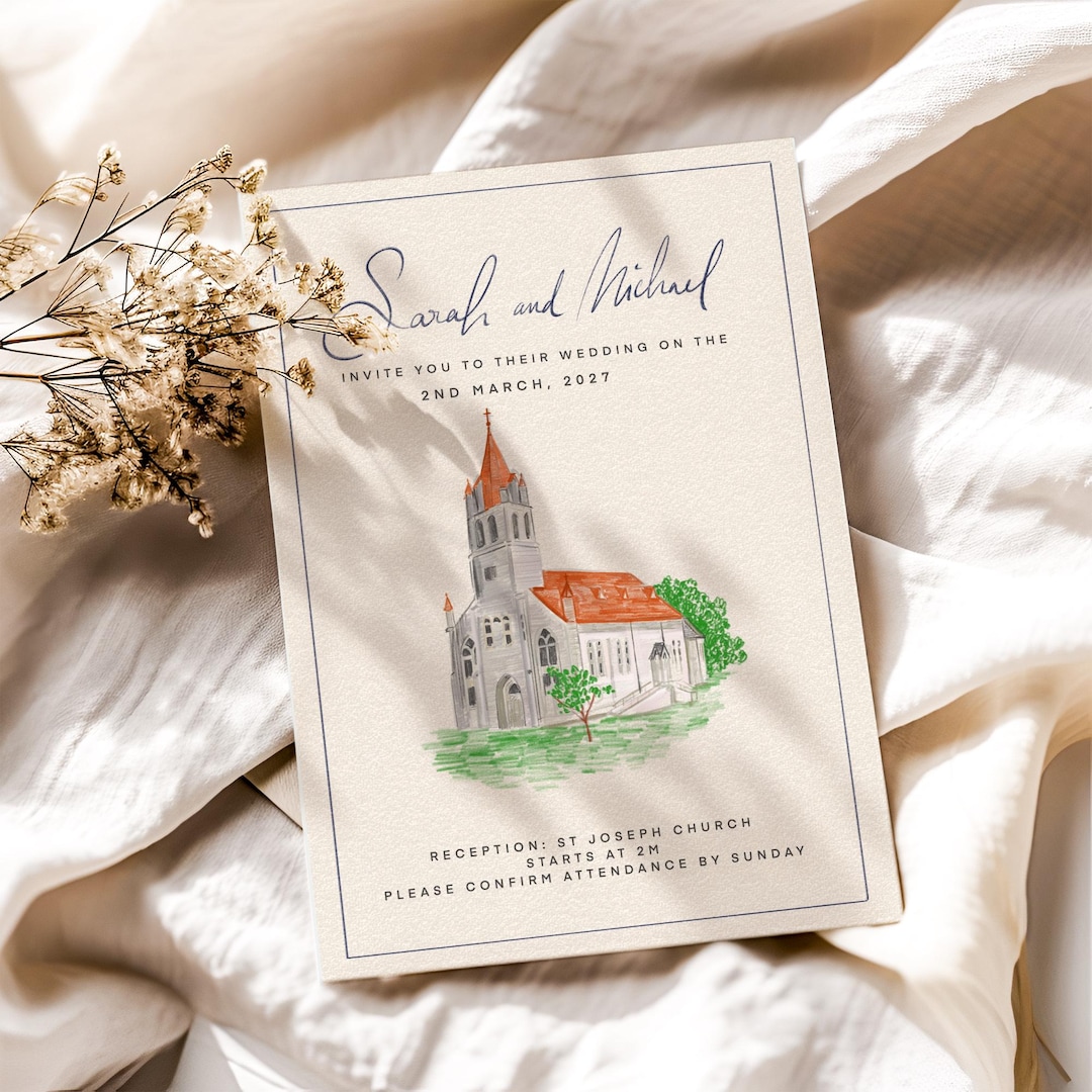 Personalised Venue Wedding Invitation, Hand-drawn Custom Sketch Style ...