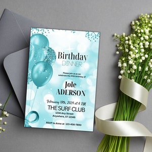 Blue Birthday Invitation, Printable Party Invitations, Retro Party ...