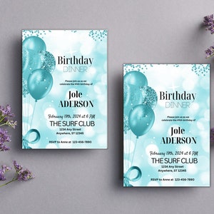 Blue Birthday Invitation, Printable Party Invitations, Retro Party ...