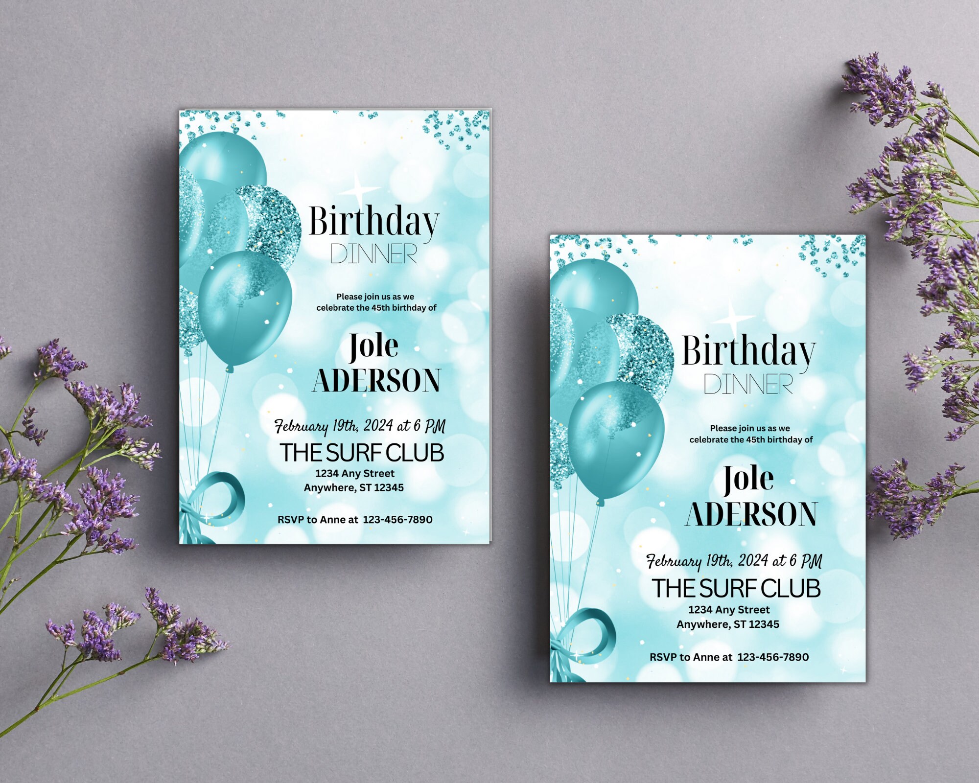 Blue Birthday Invitation, Printable Party Invitations, Retro Party ...