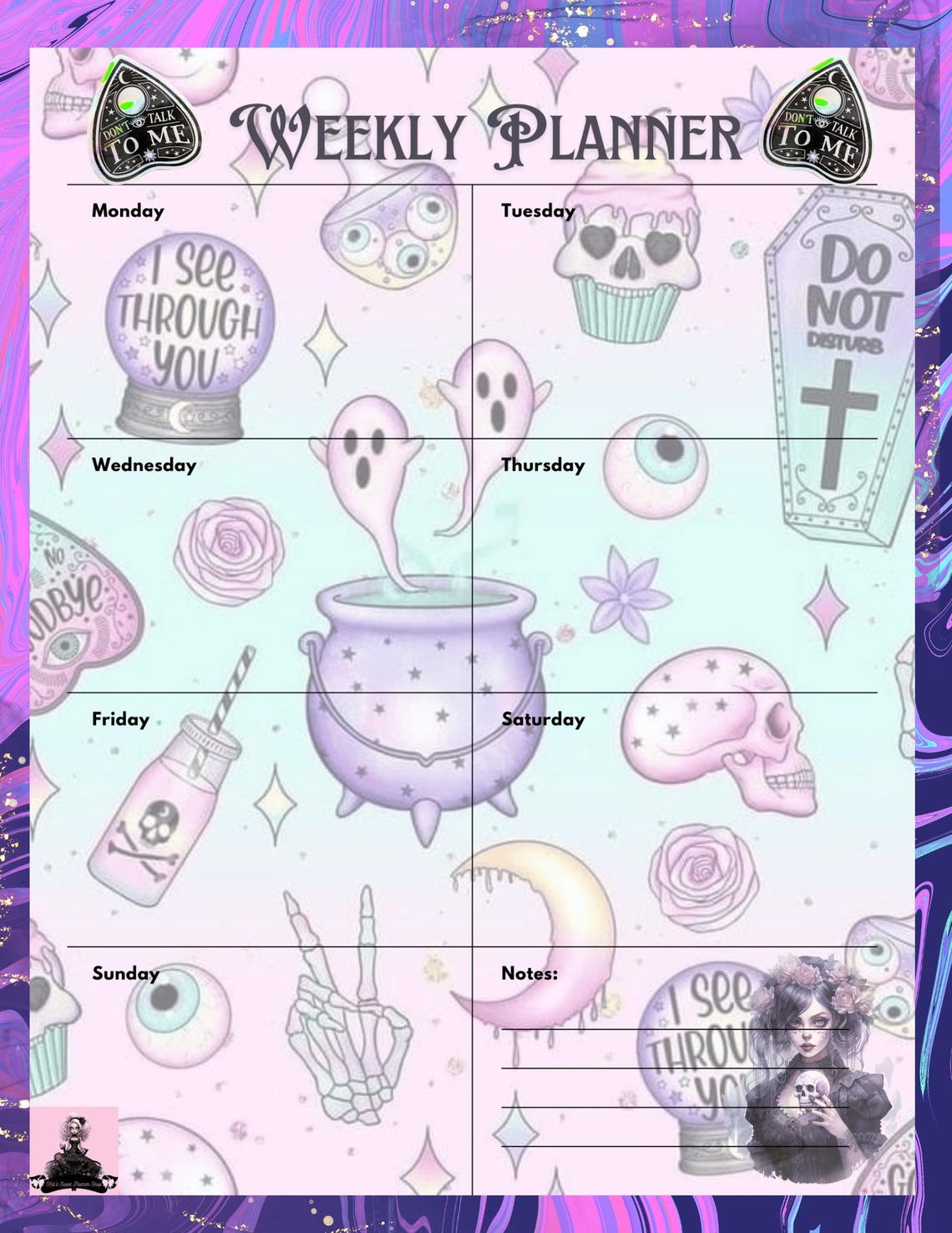 Pastel Goth Weekly Planner Pages - Etsy