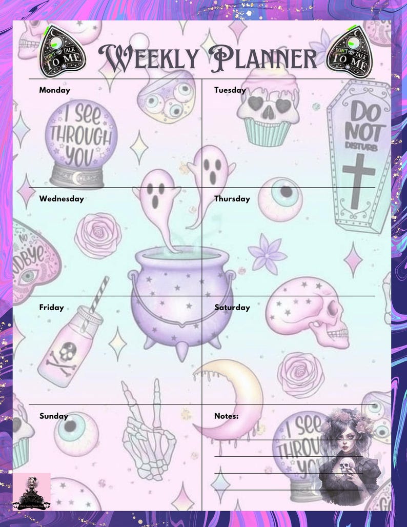 Pastel Goth Weekly Planner Pages - Etsy