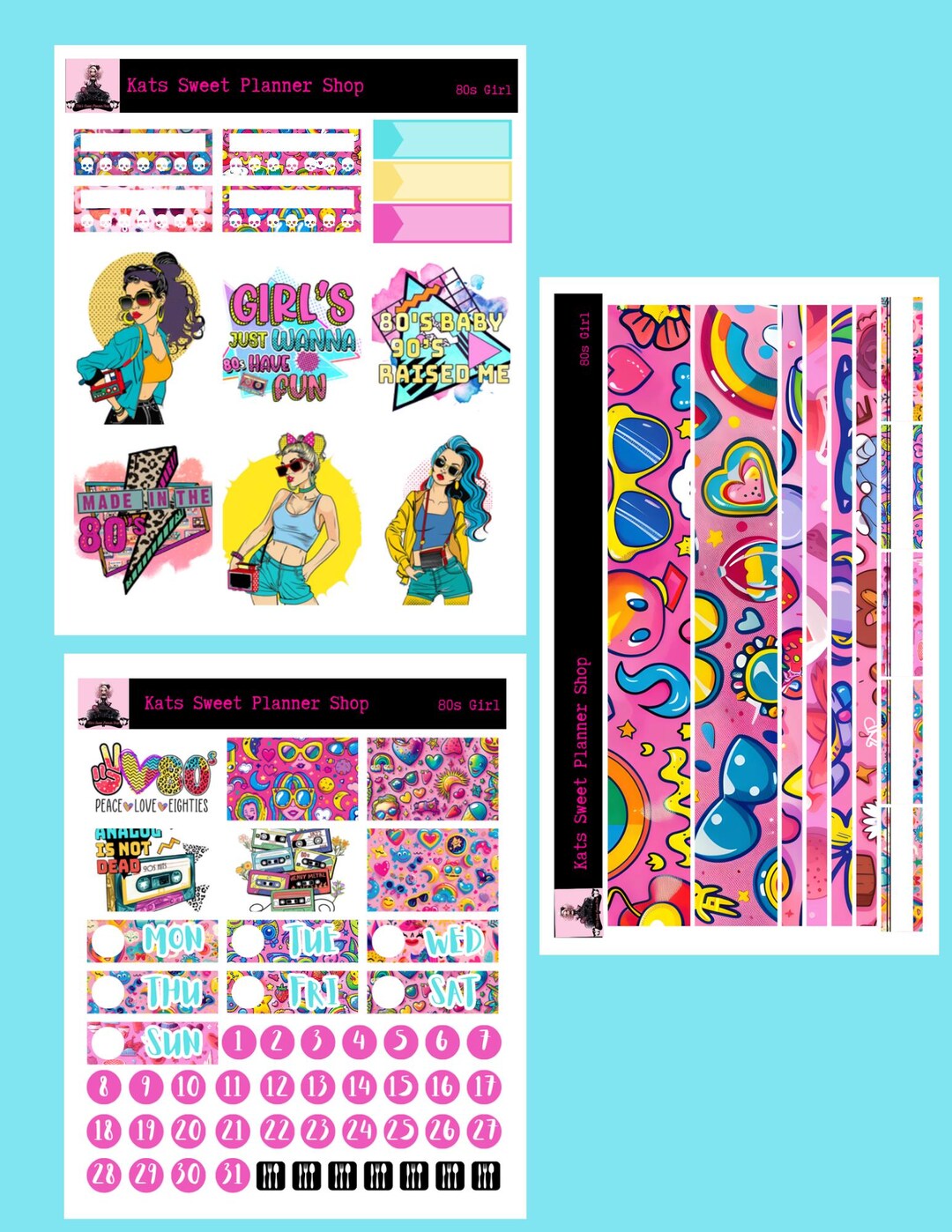 80s Girl Vertical Sticker Kit - Etsy