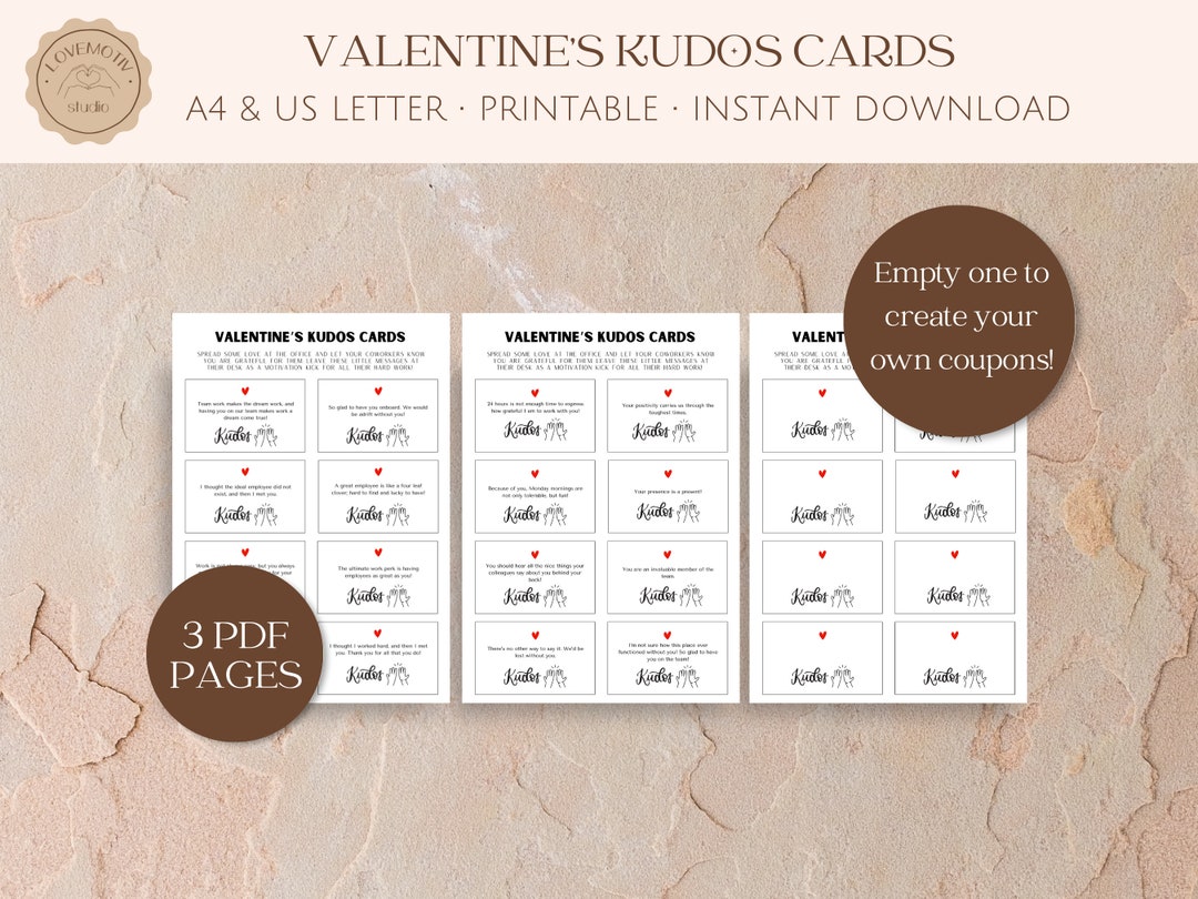 Valentine's Day Office Gift Printable Kudos Cards Coworker Valentines ...