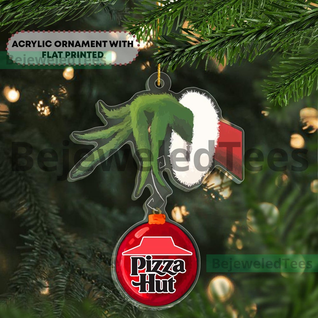 Grinch Hand Holding Pizza Hut Snowflake Christmas Ornament - Etsy