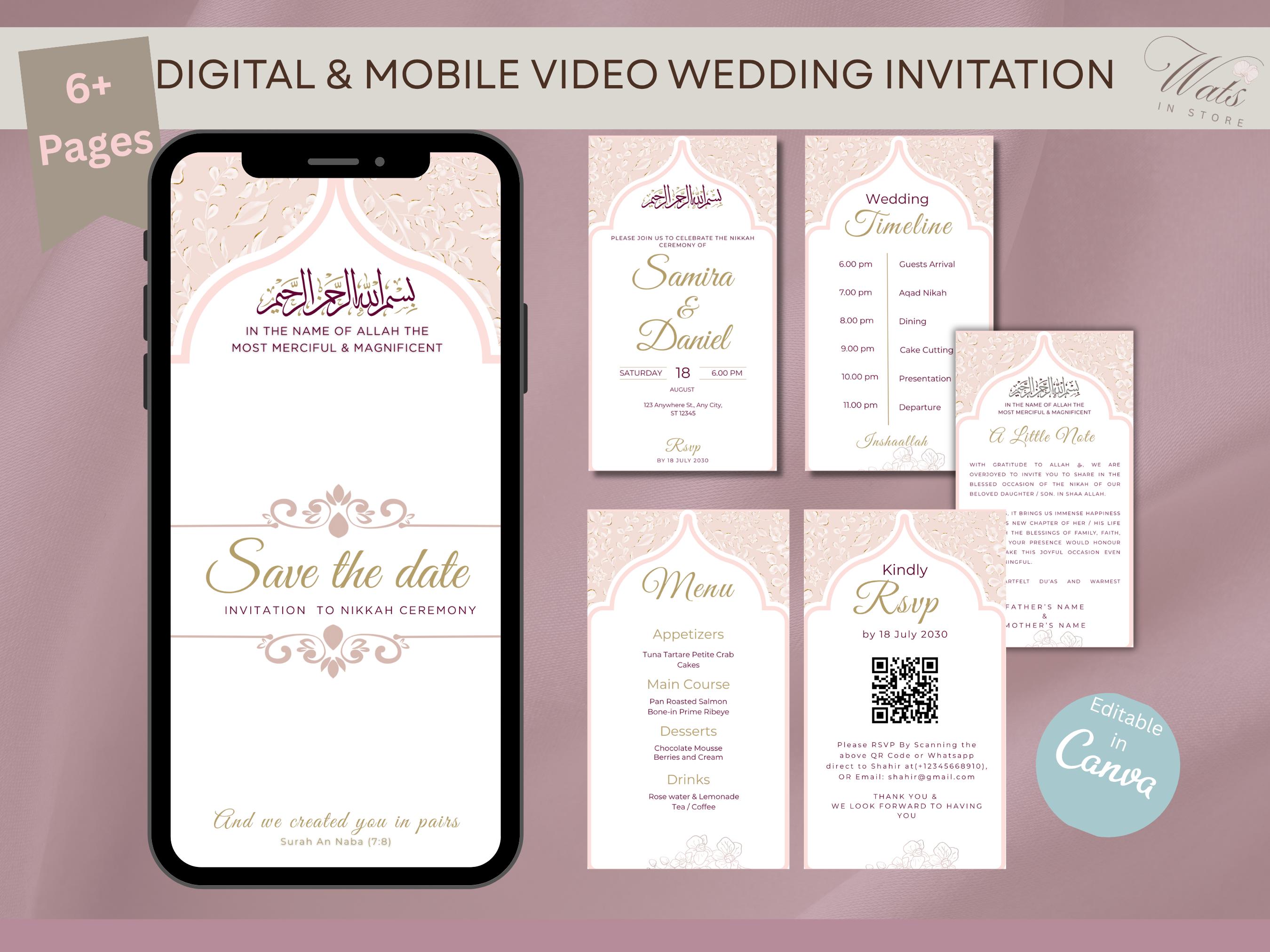 Editable Islamic Wedding Invitation Template | Nikah Ceremony Video ...