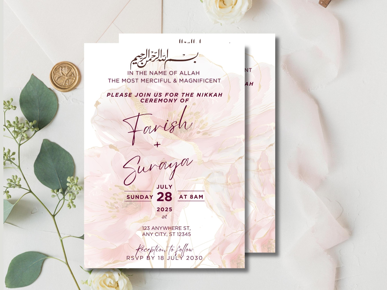 6 Elegant Editable Islamic Wedding Invitation Template | Nikah Ceremony ...