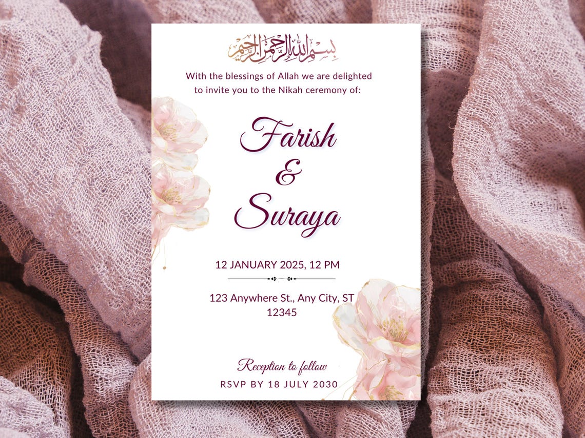 6 Elegant Editable Islamic Wedding Invitation Template | Nikah Ceremony ...