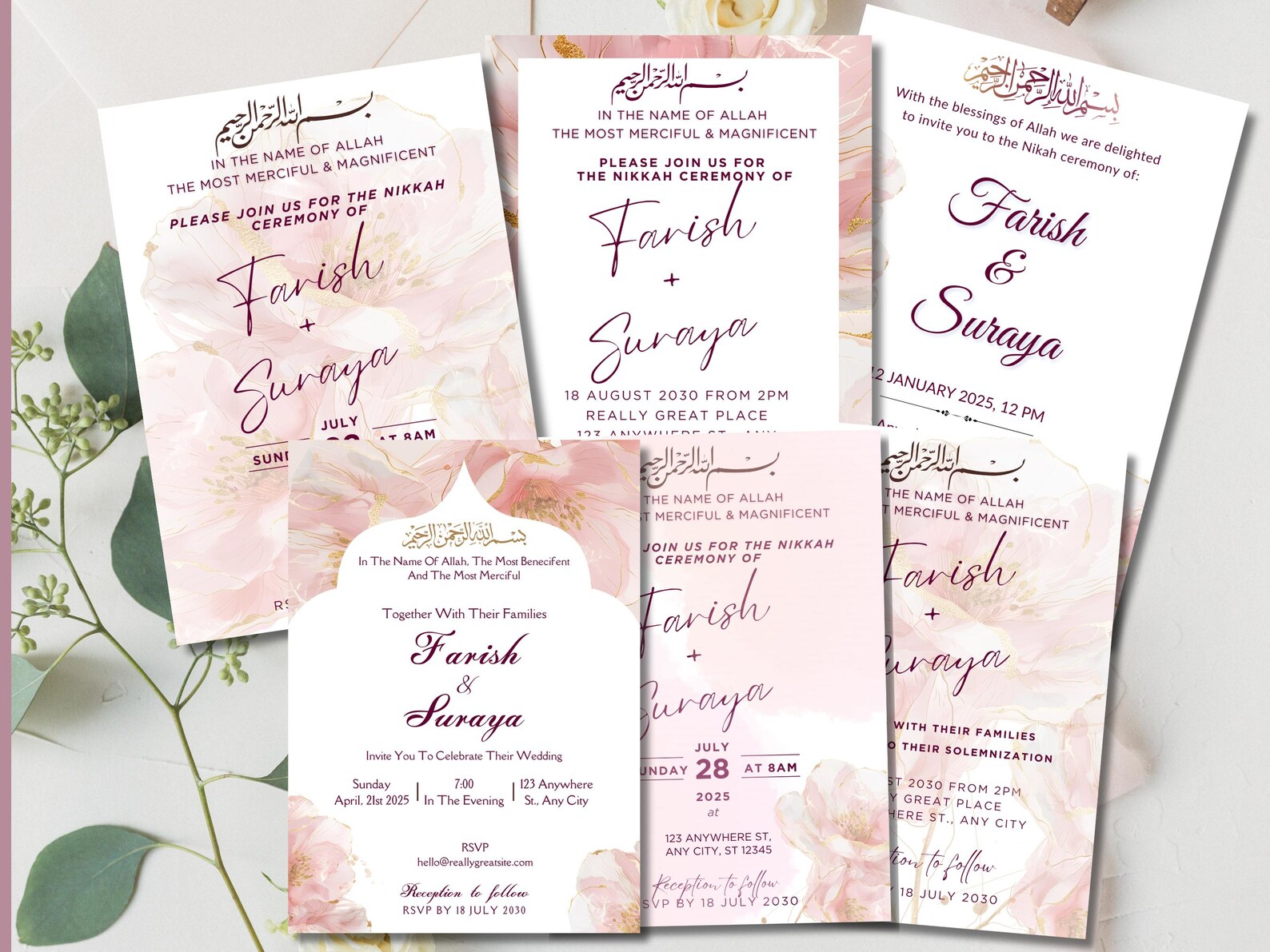 6 Elegant Editable Islamic Wedding Invitation Template | Nikah Ceremony ...