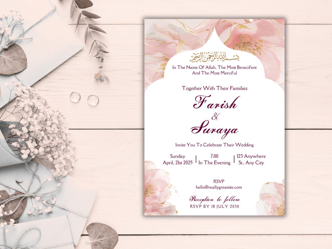 6 Elegant Editable Islamic Wedding Invitation Template | Nikah Ceremony ...