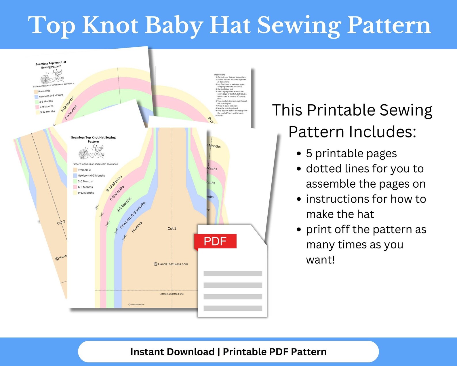 Baby Hat Sewing Pattern, Baby Hat PDF Sewing Patterns, Baby Knot Hat ...