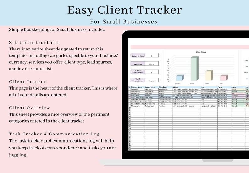 Client Tracker, Client Management Spreadsheet, Small Business Template ...