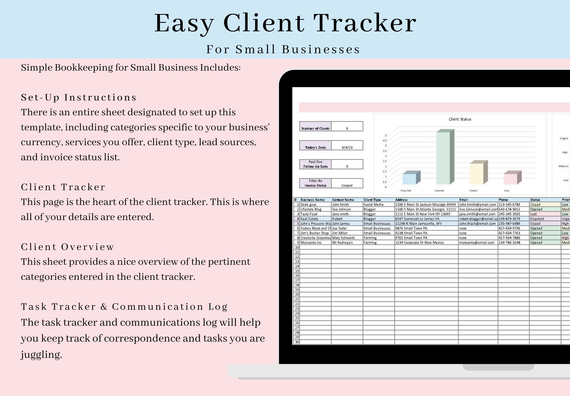 Client Tracker, Client Management Spreadsheet, Small Business Template ...