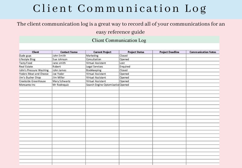 Client Tracker, Client Management Spreadsheet, Small Business Template ...