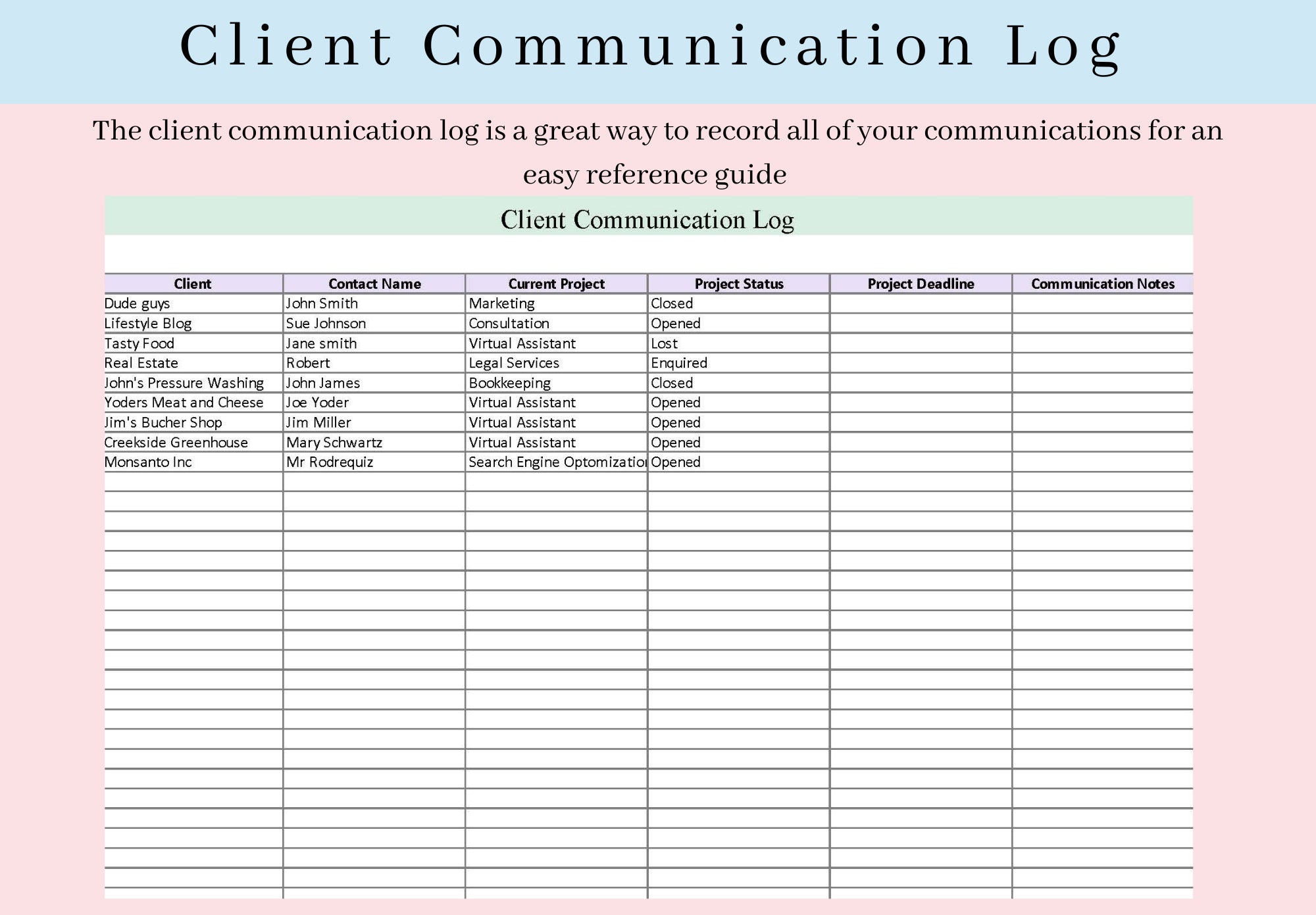 Client Tracker, Client Management Spreadsheet, Small Business Template ...