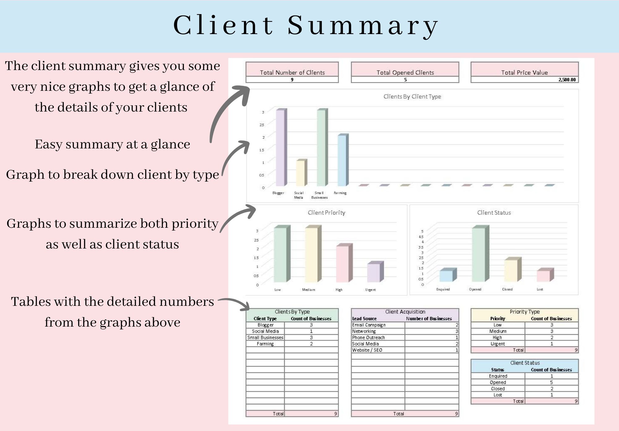 Client Tracker, Client Management Spreadsheet, Small Business Template ...