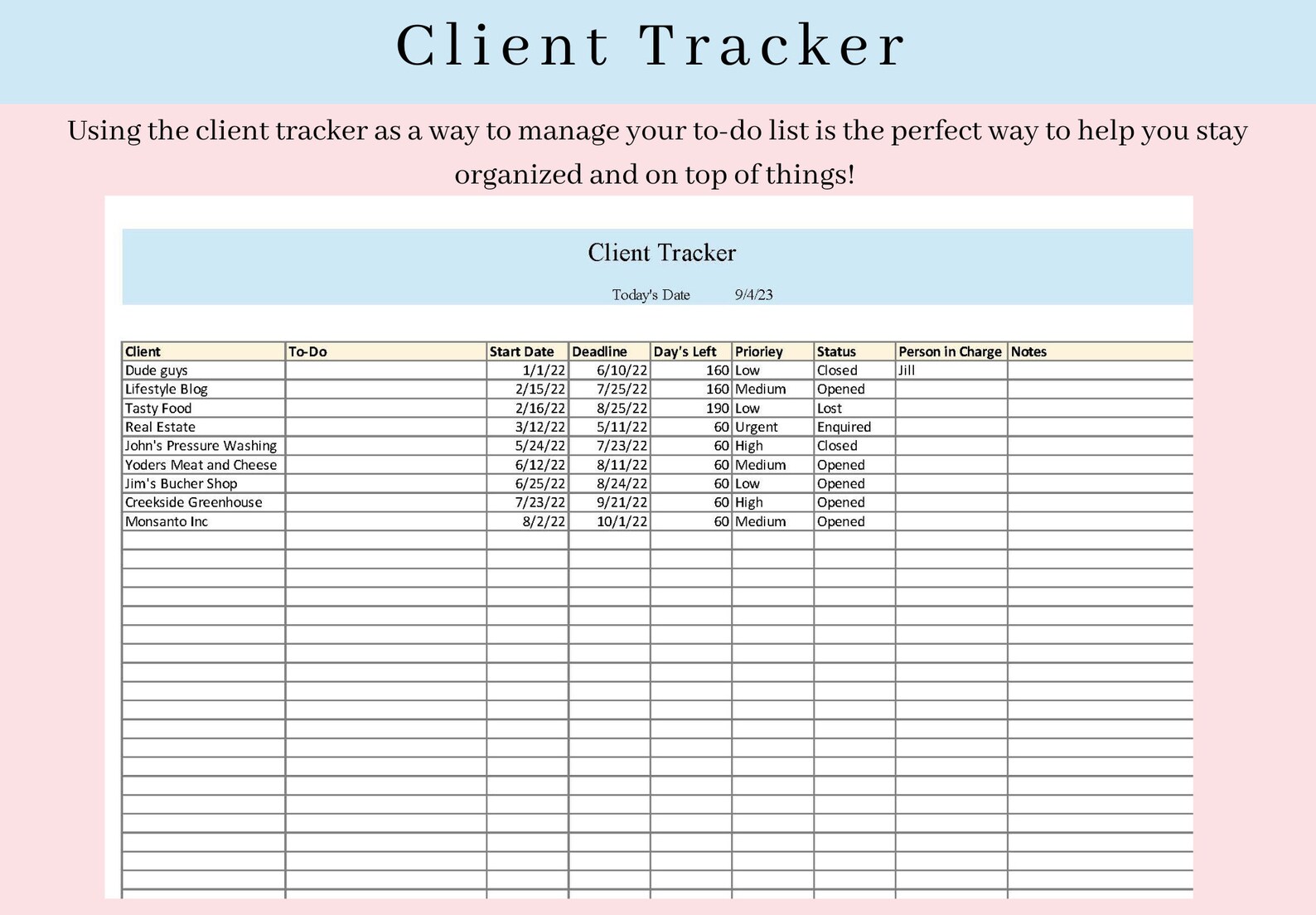 Client Tracker, Client Management Spreadsheet, Small Business Template ...