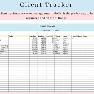 Client Tracker, Client Management Spreadsheet, Small Business Template ...