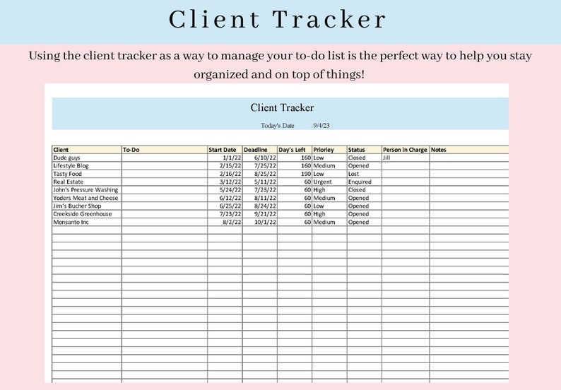 Client Tracker, Client Management Spreadsheet, Small Business Template ...