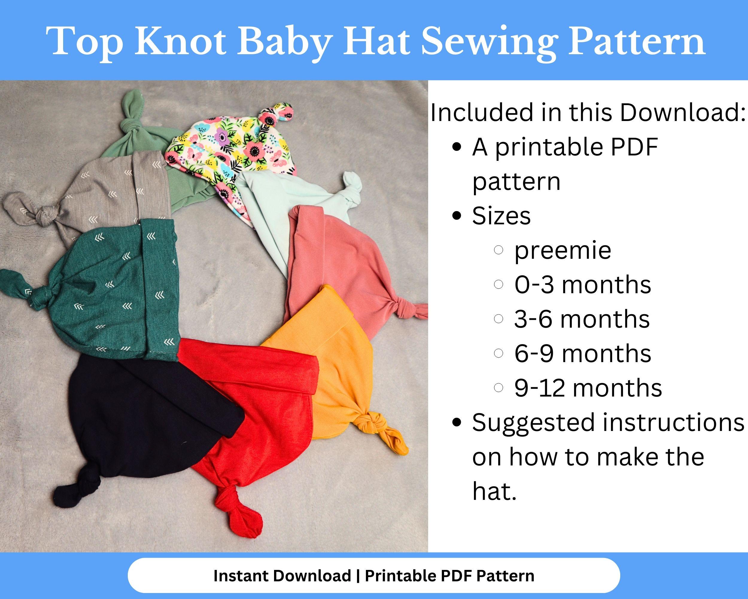 Baby Hat Sewing Pattern, Baby Hat PDF Sewing Patterns, Baby Knot Hat ...