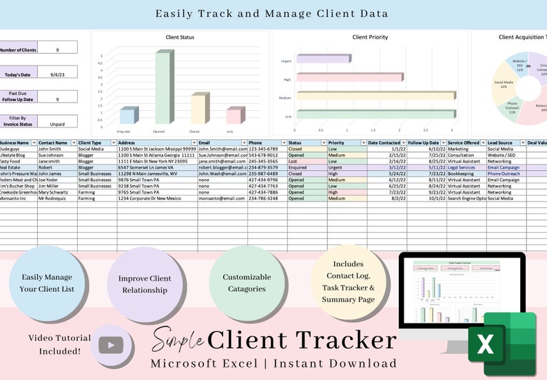 Client Tracker, Client Management Spreadsheet, Small Business Template ...