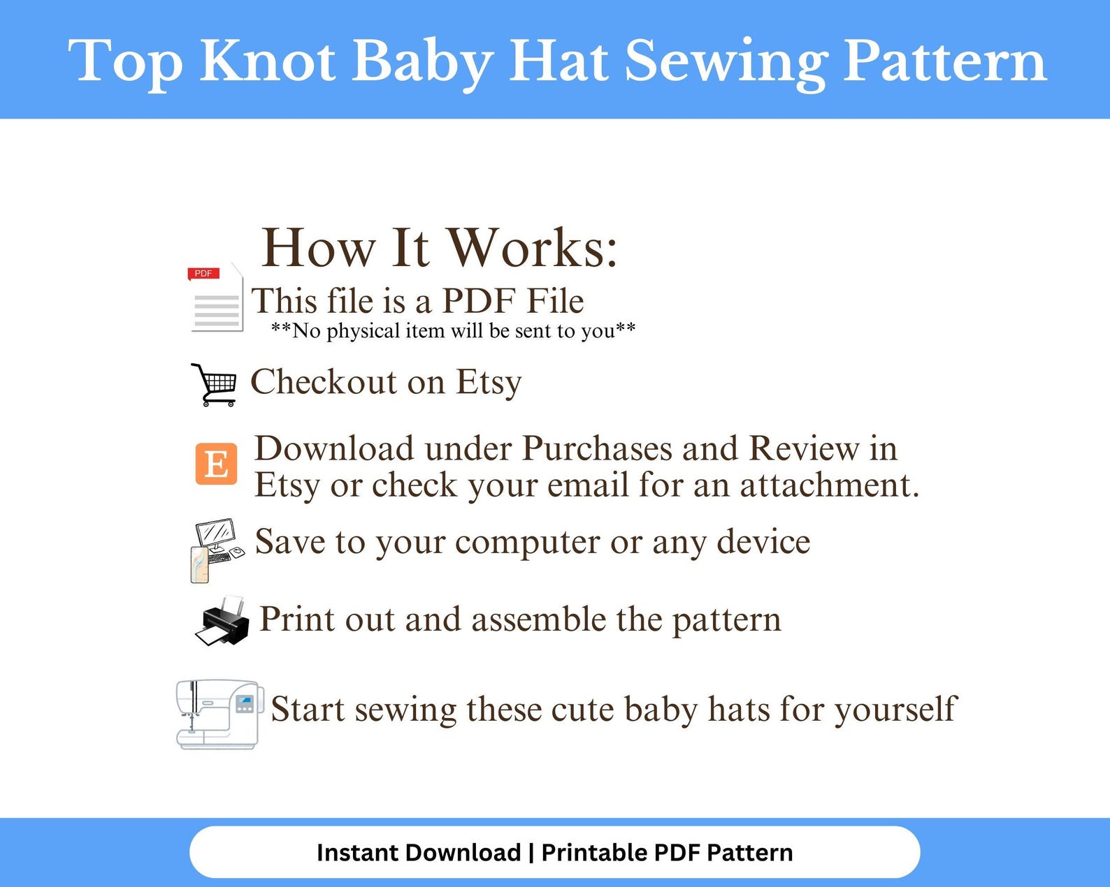 Baby Hat Sewing Pattern, Baby Hat PDF Sewing Patterns, Baby Knot Hat ...