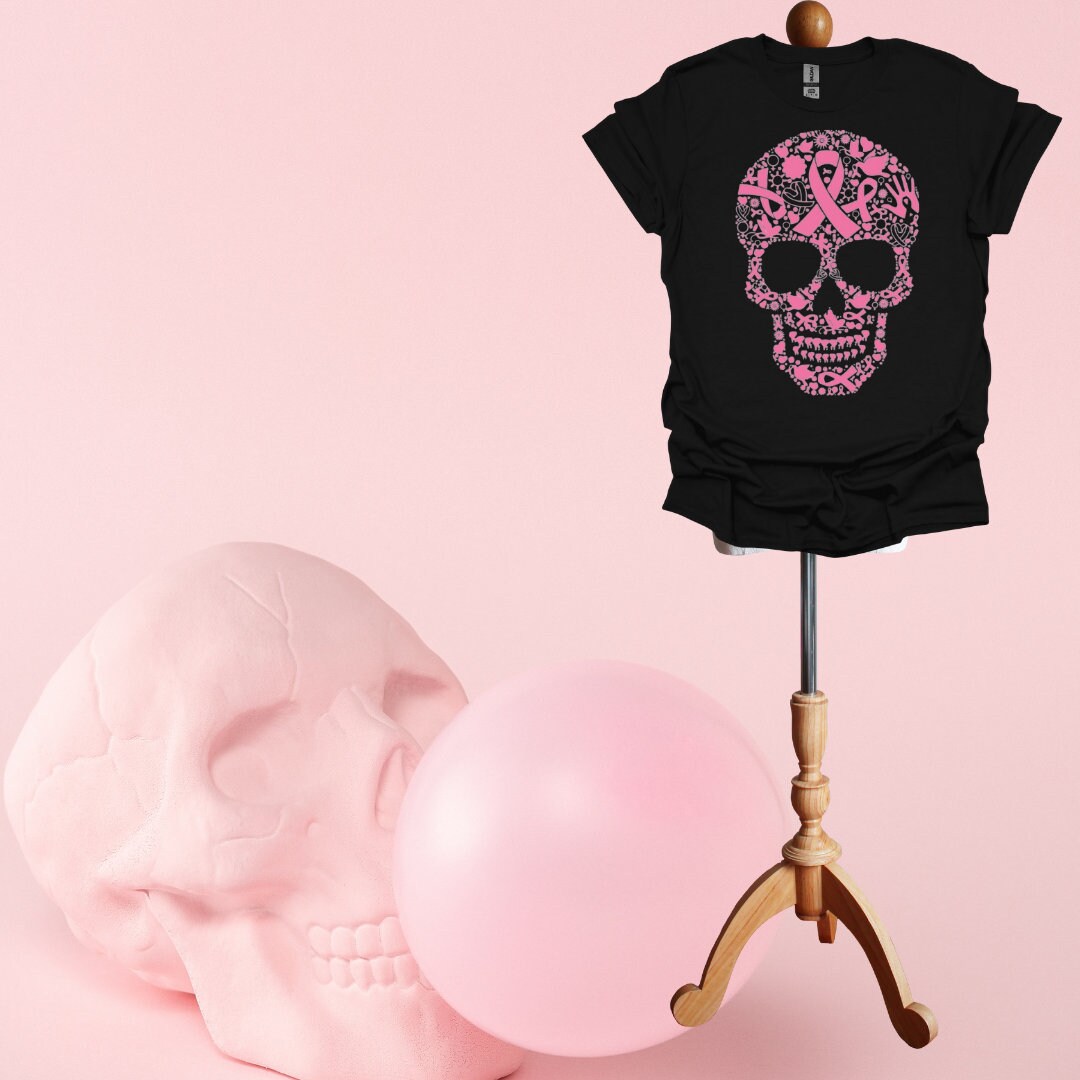 Bold Pink Skull Breast Cancer Awareness Tee: Ribbons Doves - Etsy