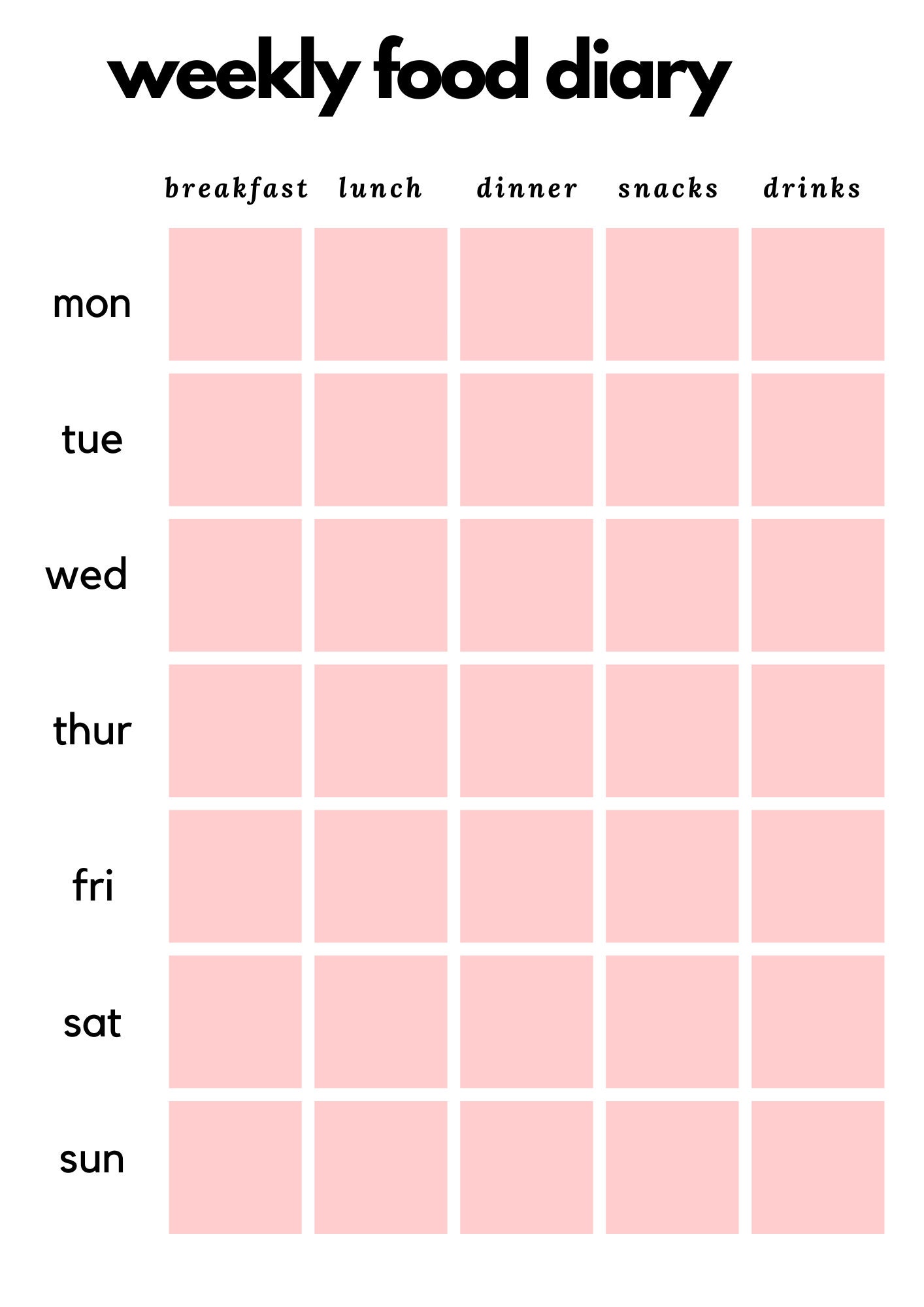 Printable Food Diary, Downloadable Food Tracker, Digital Weekly Diet ...