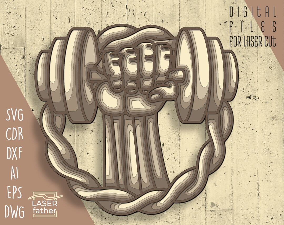 Dumbbell 3D Layered SVG File, Laser Cut, Ai Png Jpg Cdr Dwx Dxf Digital ...