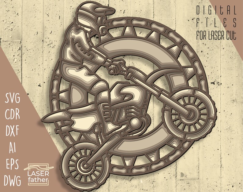 3D Multilayered Motocross SVG Laser Cut Files, Moto SVG, Digital ...