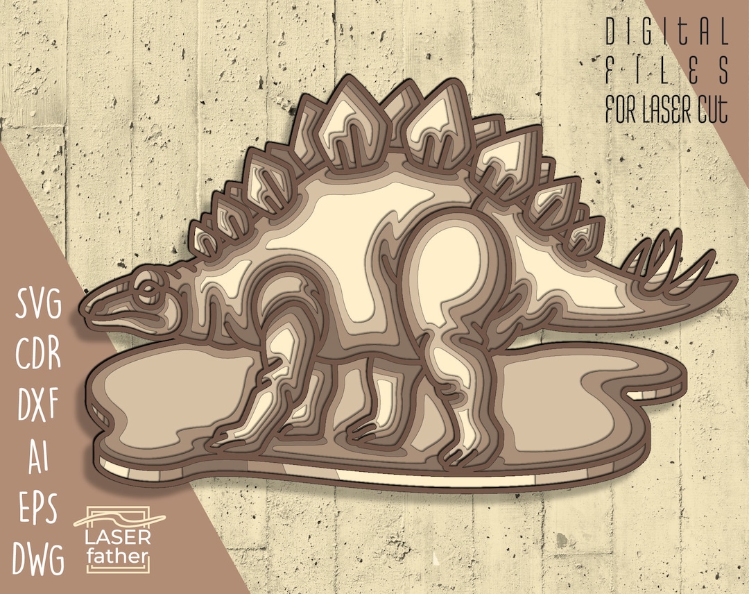 3D Layered Dinosaur SVG File, Laser Cut, Digital Design, Ai Png Jpg Cdr ...