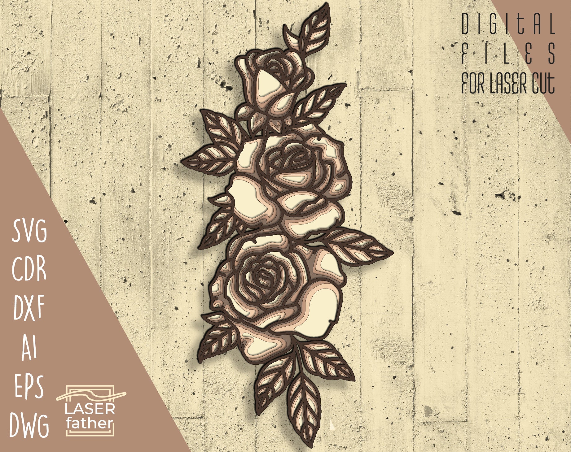 Multilayered Flower 3D SVG File, Laser Cut Files, Rose SVG, Instant ...