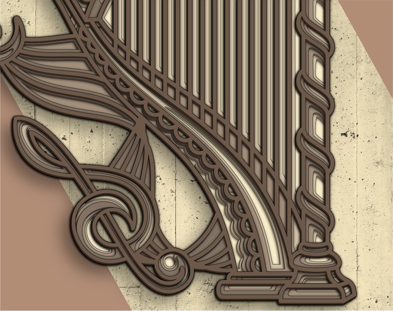 Multilayered 3D Harp SVG Laser Cut Files Music Instruments - Etsy