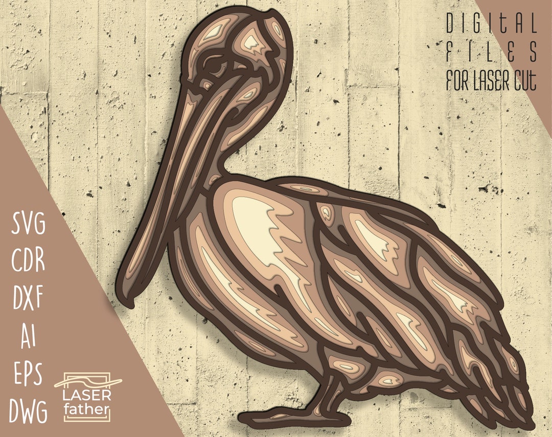3D Multilayered Pelican SVG, Laser Cut Files, Pelican SVG, Instant ...