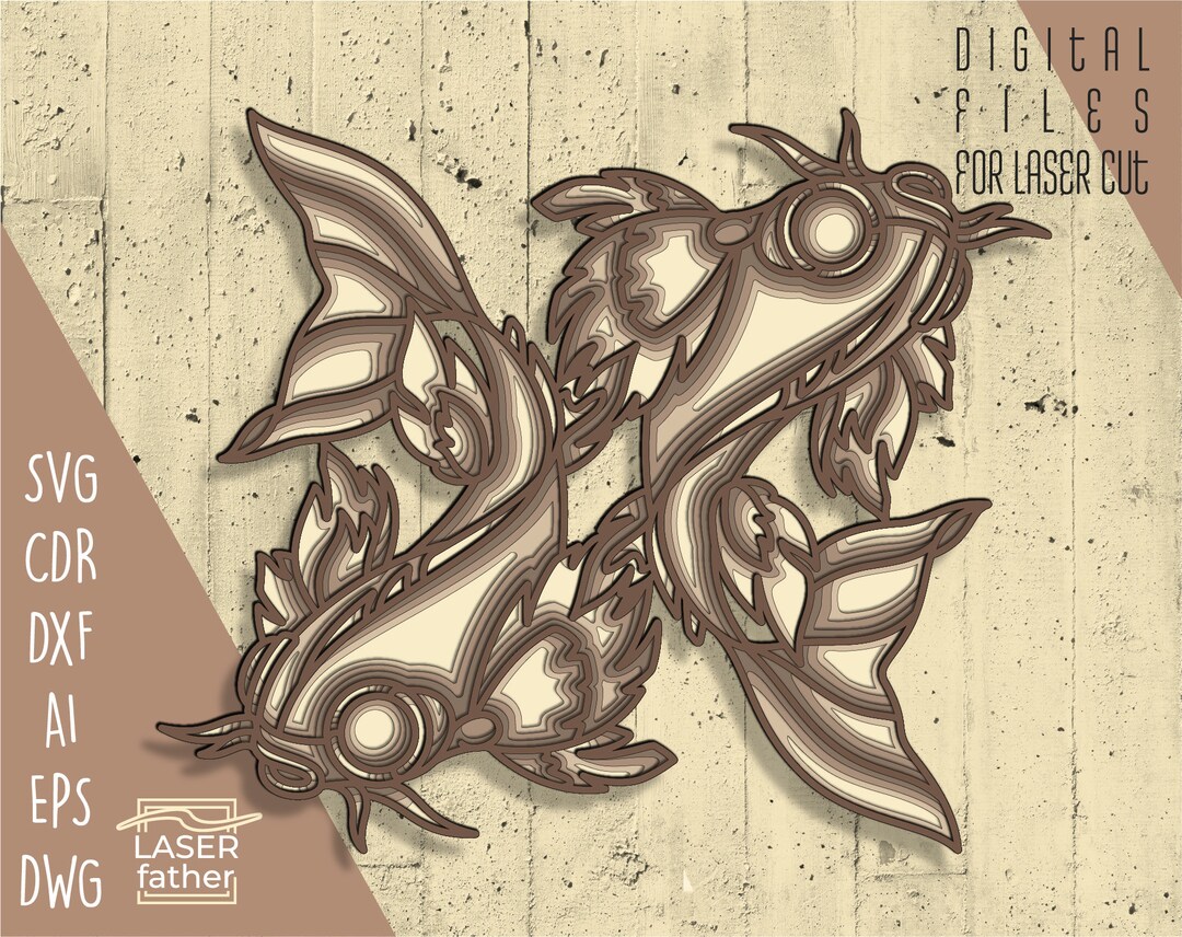 3D Mehrschichtiger Fisch SVG, Laser Cut Dateien, Sofort Download ...