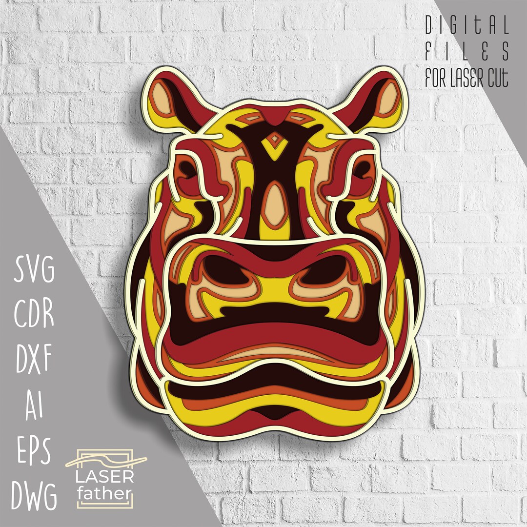 Hippo Head Multilayer SVG, Laser Cuts, Instant Digital Download Ai Dxf ...