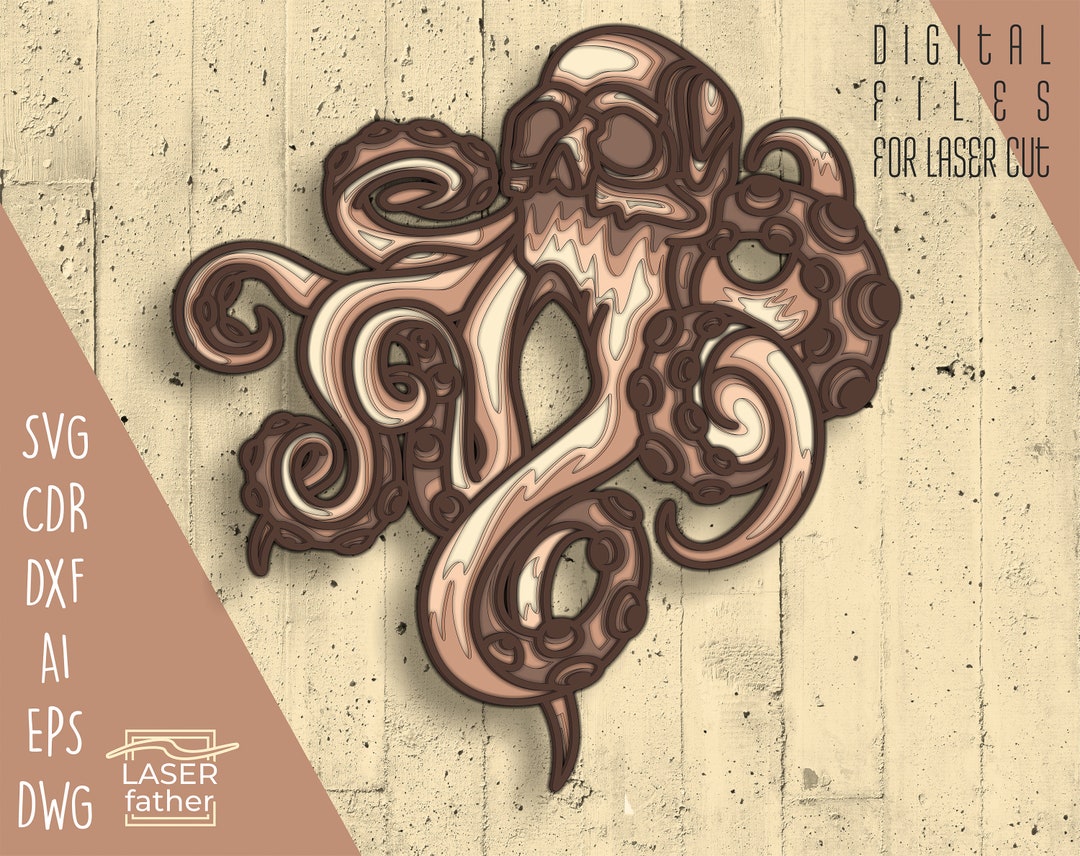 Kraken Skull 3D Multilayered SVG File Laser Cut Craft Files - Etsy