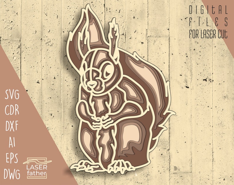 Squirrel 3D Layered SVG File, Laser Cut Craft Files, Squirrel SVG ...
