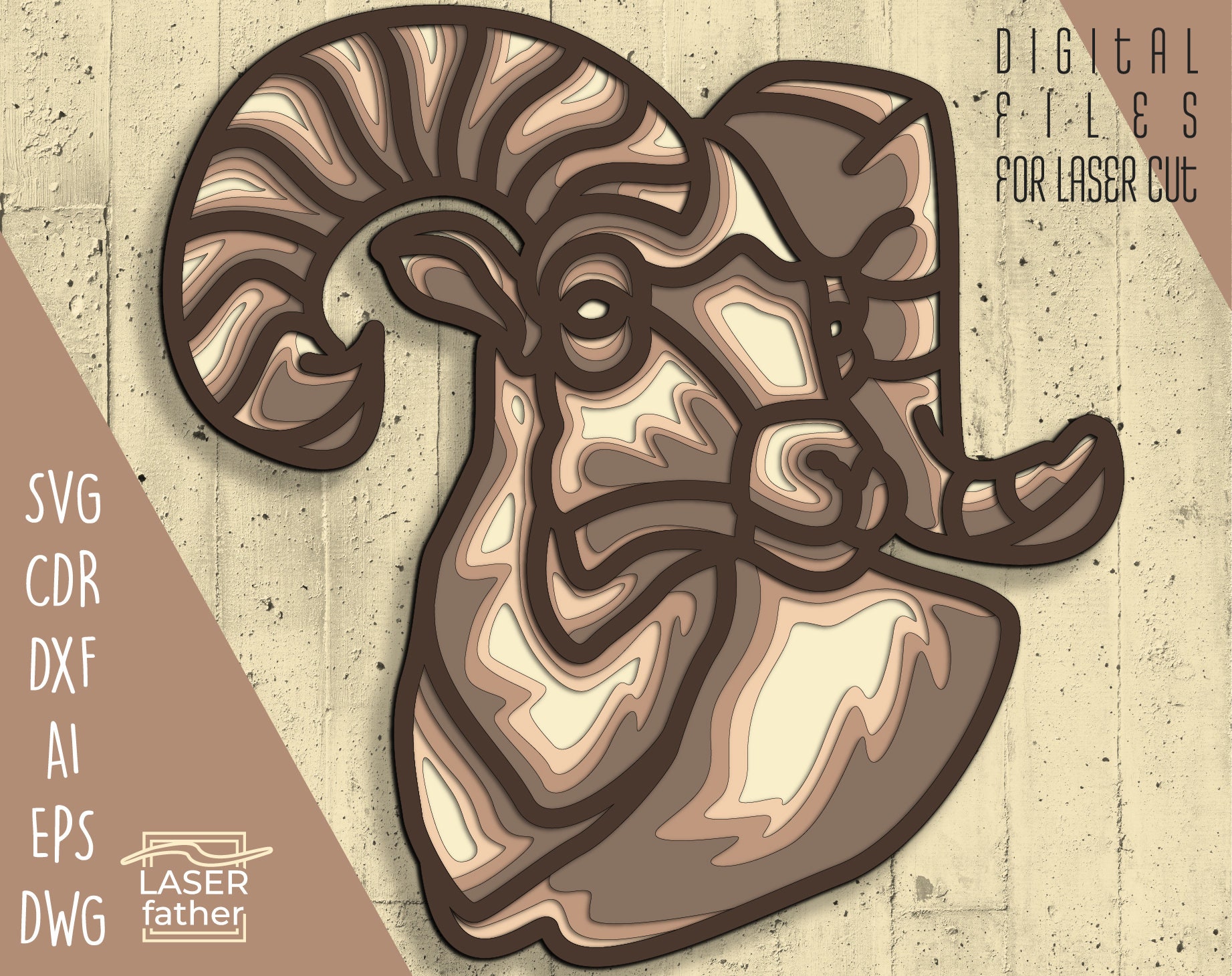 Multilayered Ram 3D SVG, Laser Cut Files, Instant Files for Download ...