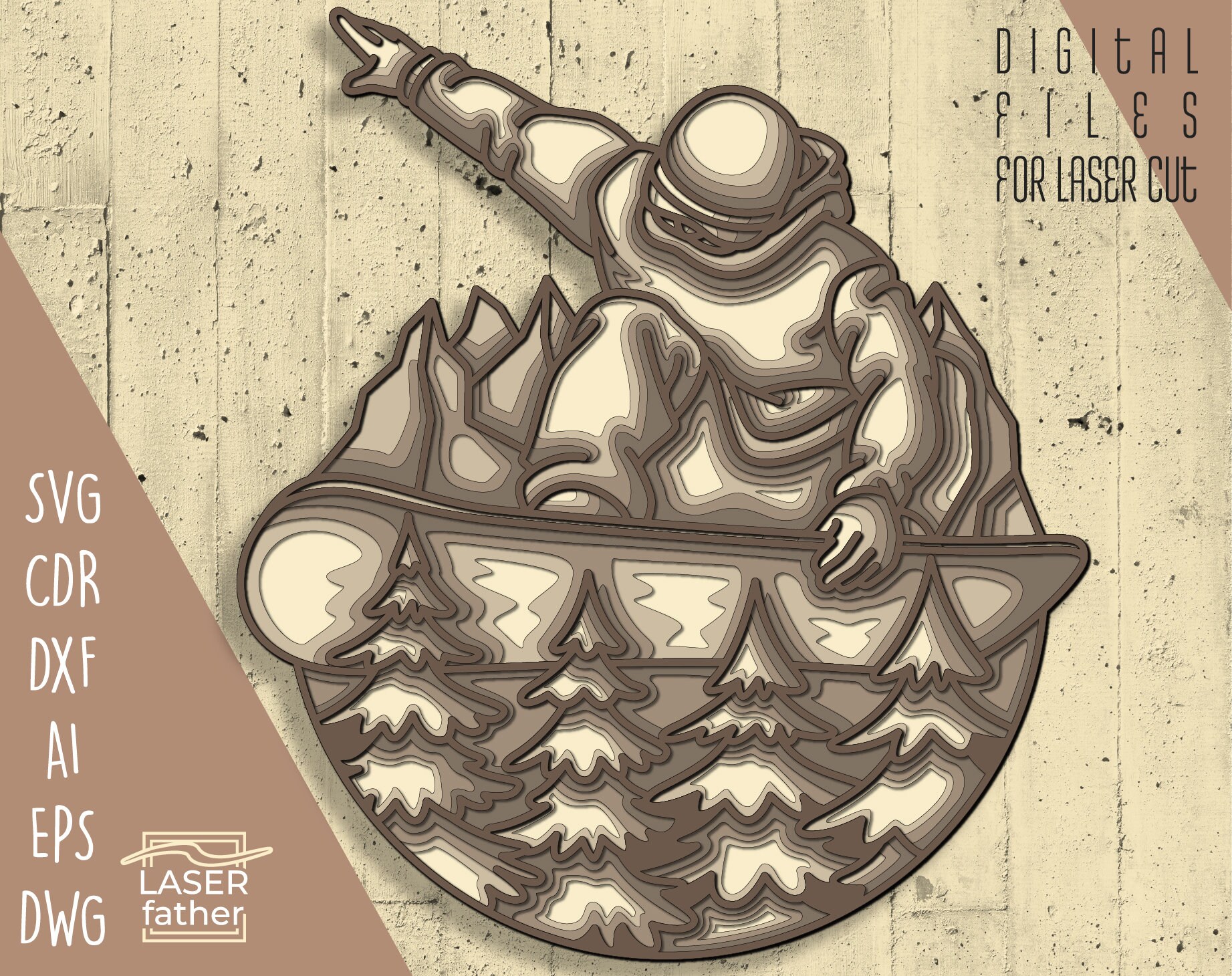 Snowboarding 3D Layered SVG File, Laser Cut Files, Snowboarding SVG ...