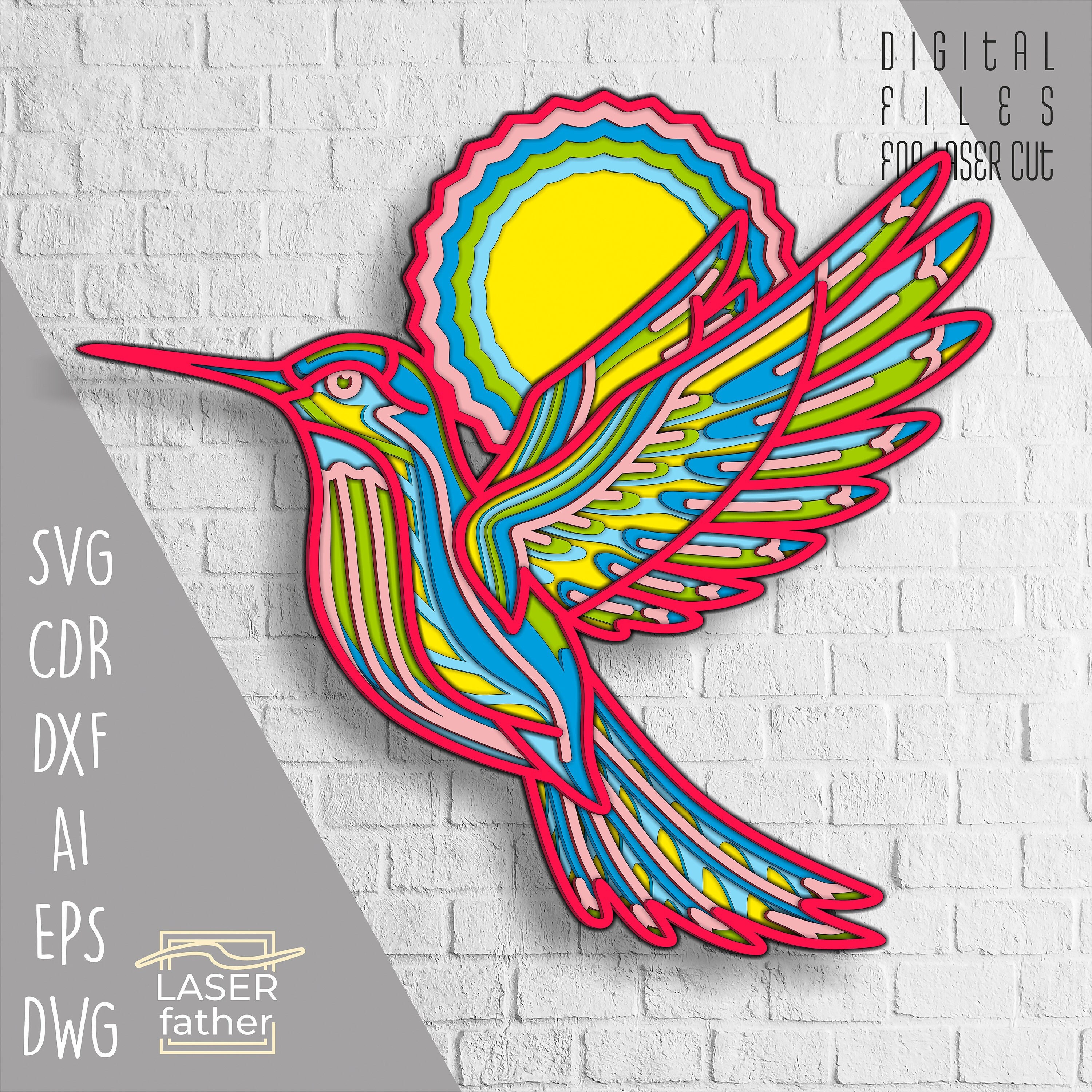 Hummingbird Mandala SVG for Cricut, Multilayer Laser Cut File, Digital ...